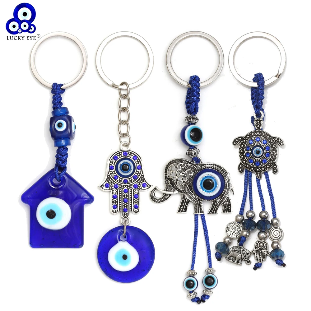 Lucky-Eye-Fatima-Hand-Elephant-Owl-Heart-Butterfly-Keychain-Blue ...