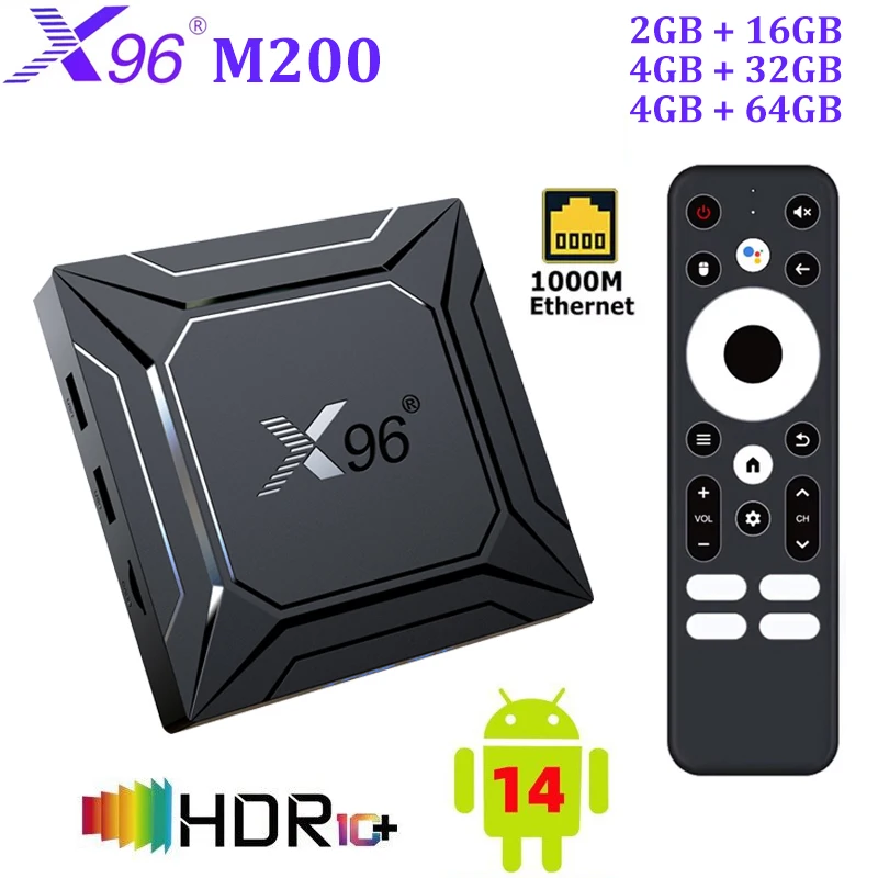X96 M200 TV BOX Android 14 4G 64G Amlogic S905A 1000M LAN AV1 BT 2.4G ...