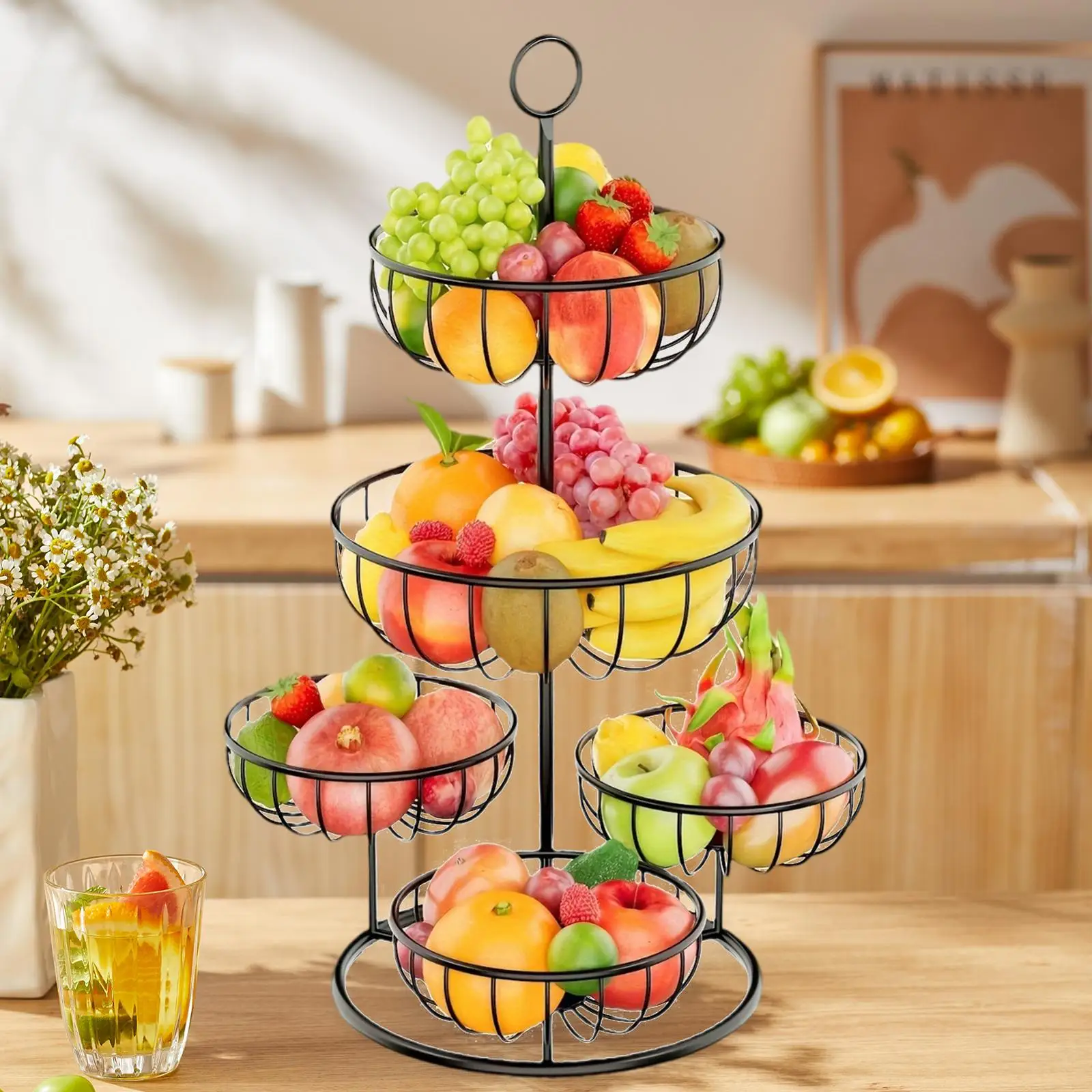 5 Tier Fruit Basket Large Capacity Multipurpose Kitchen Countertop Rack ...