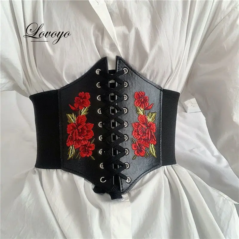Women-s-Corset-Belt-Gothic-Fashion-PU-Flower-Embroidery-Cummerbunds ...