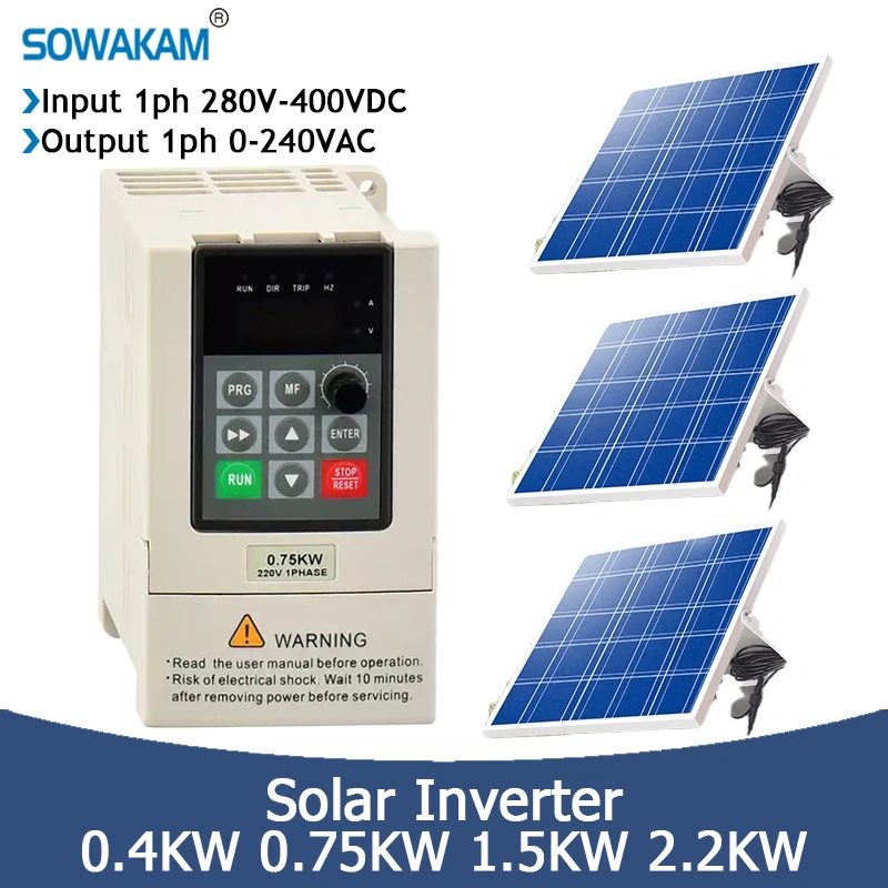 Solar Inverter Single-phase Input 280V-400VDC Output 220VAC 0.4KW 0 ...