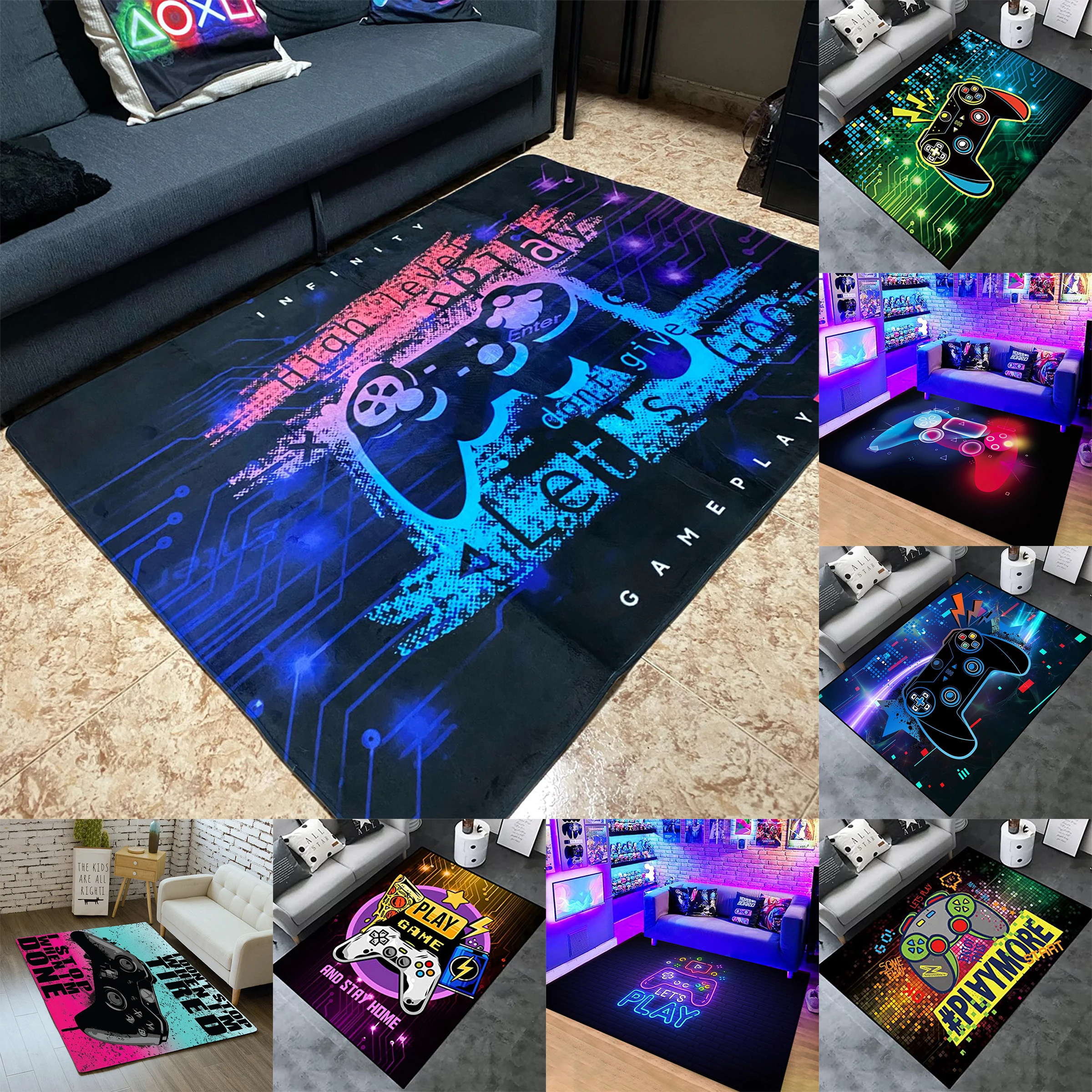 Home-Area-Gamer-Rugs-with-Game-Controller-Design-Non-Slip-Floor-Mats ...