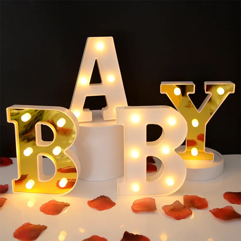 Gold White LED Alphabet Letter Number Light Luminous Battery Night Lamp ...