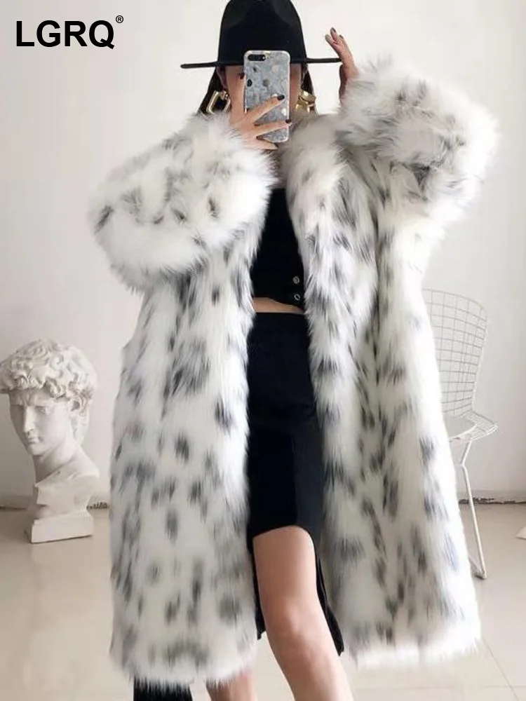 LGRQ 2023 Winter Fur Coat Women's Medium Long Waistless Spotted Long ...