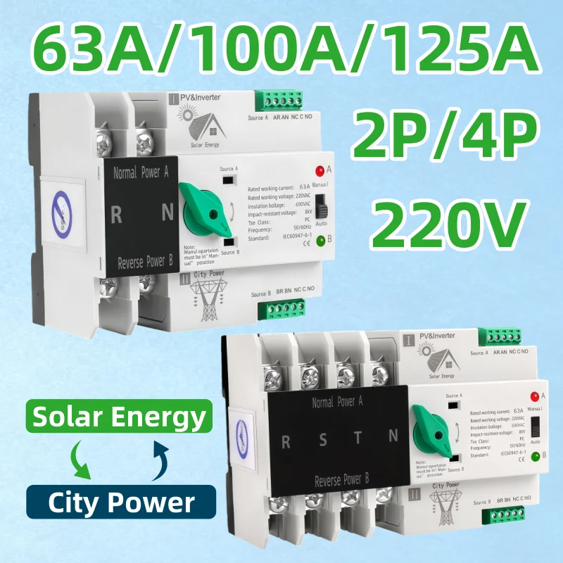 Inverseur PV sur rail DIN ATS, commutateurs de transfert automatique ...