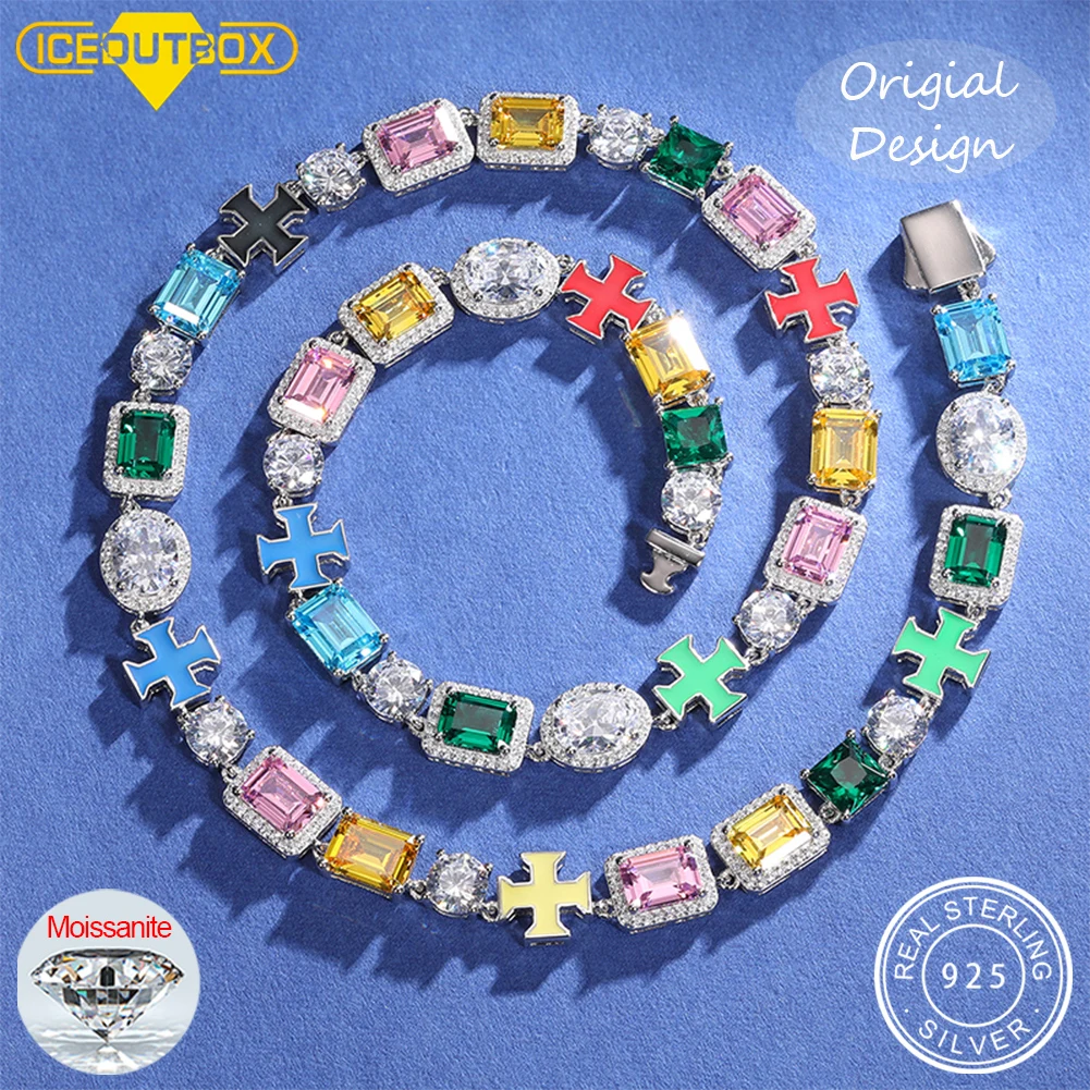 925-Sterling-Silver-Colorful-Luminous-Cross-Cubic-Zircon-Necklace-For-Women-Men-Hip-Hop-Fine ...