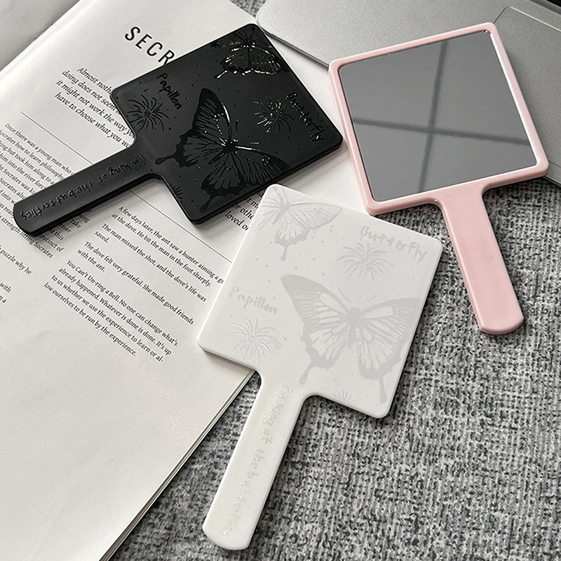 Vintage Butterfly Square Mirror Mini Hand-Held Desktop Cosmetic Makeup ...