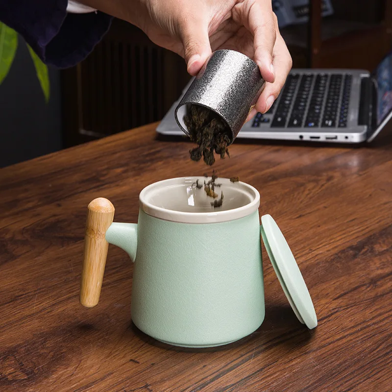Wooden-Handle-Mug-With-Lid-Filter-Bubble-Tea-Cup-Home-Ceramic-Tea-Water ...