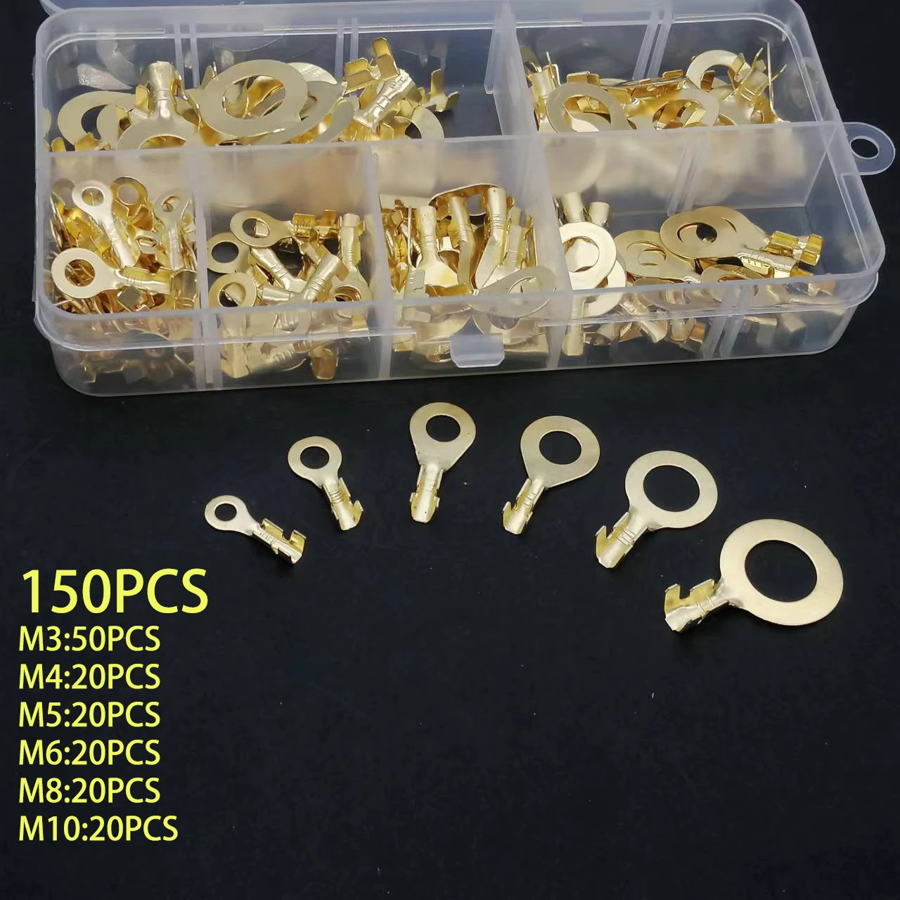 150-Pcs-M3-M10-Golden-O-Type-Terminal-Kit-Ring-Lugs-Eyes-Copper-Crimp ...