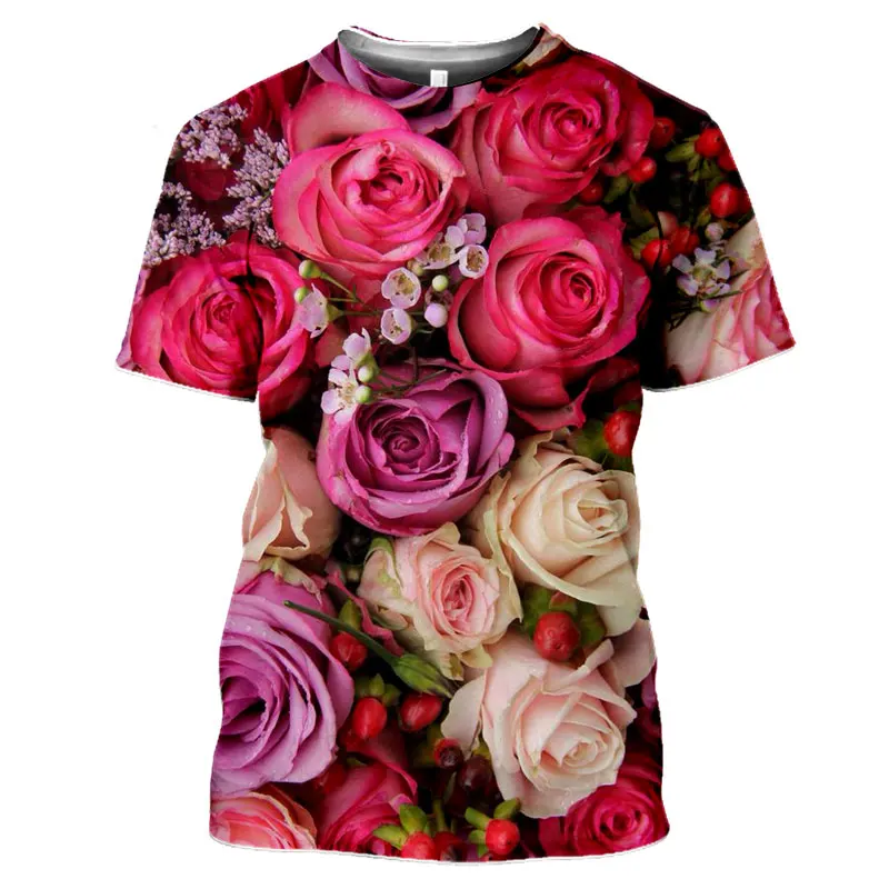 Summer-Fashion-Rose-Flower-graphic-t-shirts-For-Unisex-3D-Printed ...
