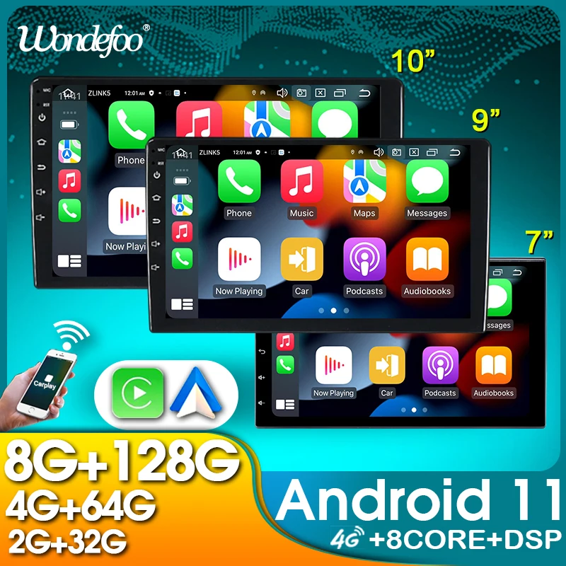Wondefoo Universal 2 Din Android 11 Rádio Do Carro 7 "9" 10 "carplay ...
