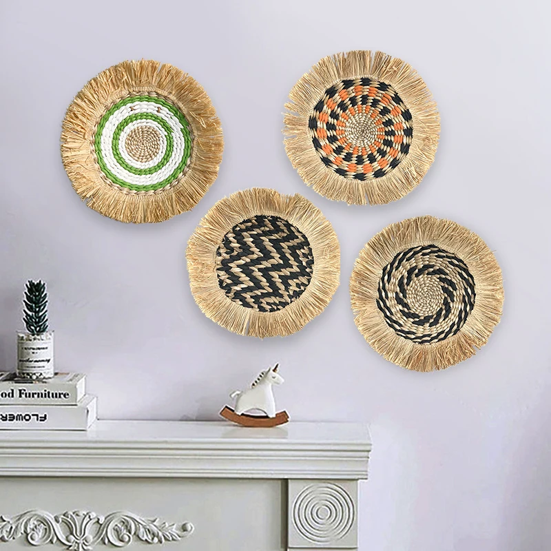 Handmade-Woven-Rattan-Disc-Wall-Hangings-Boho-Straw-Round-Plate ...