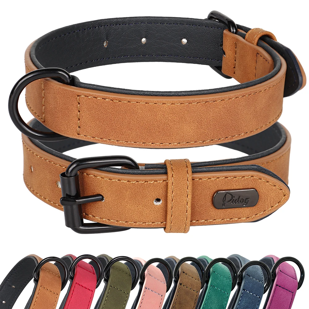 Large-Dog-Collar-Soft-Padded-Dog-Collars-Durable-Real-Leather-Pet ...
