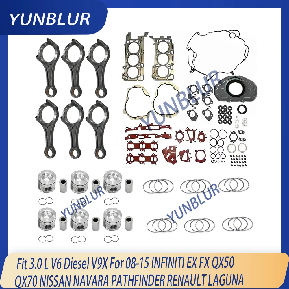 STD Rebuild Full Gasket Piston & Ring Con-Rod Kit Fit 3.0 L Diesel V9X ...