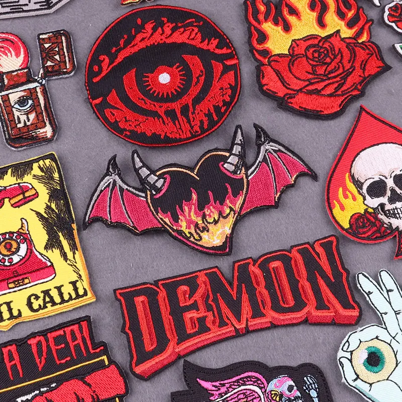 Flame-Patch-Embroidered-Patches-For-Clothing-DIY-Punk-Stripes-Iron-On ...