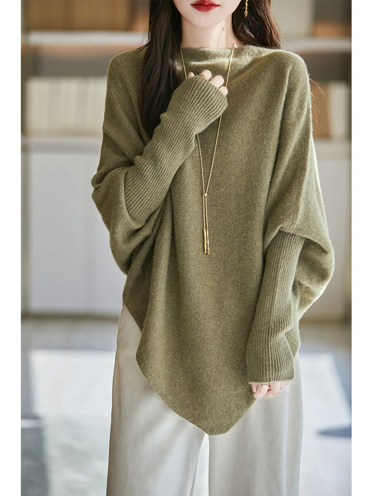 Women's Sweater Triangle Shawl Boat Neck Wool Pullover Autumn Winter ...