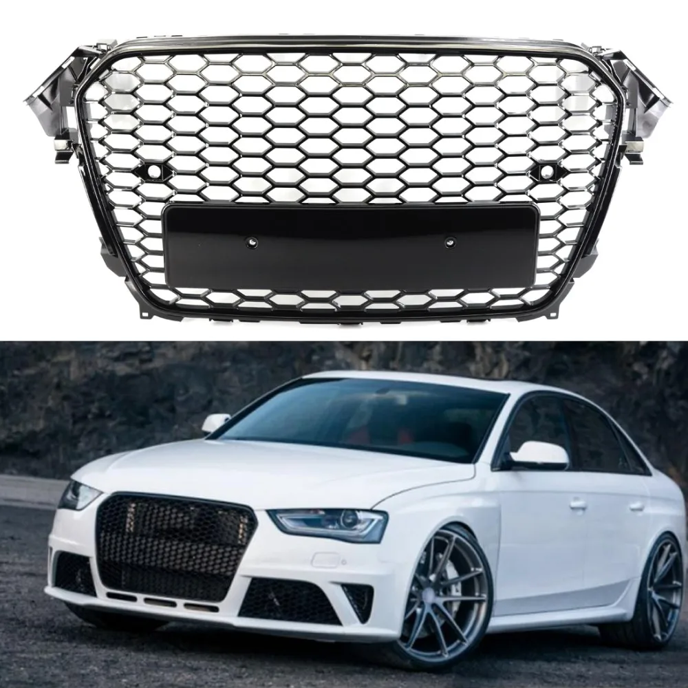 Front-Bumper-Sport-Hex-Mesh-Honeycomb-Hood-Grill-Grille-Gloss-Black-RS4 ...