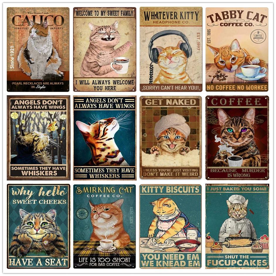 Funny-Tabby-Cat-for-No-Coffee-No-Workee-Tin-Sign-Plates-for-Cafe-Office ...