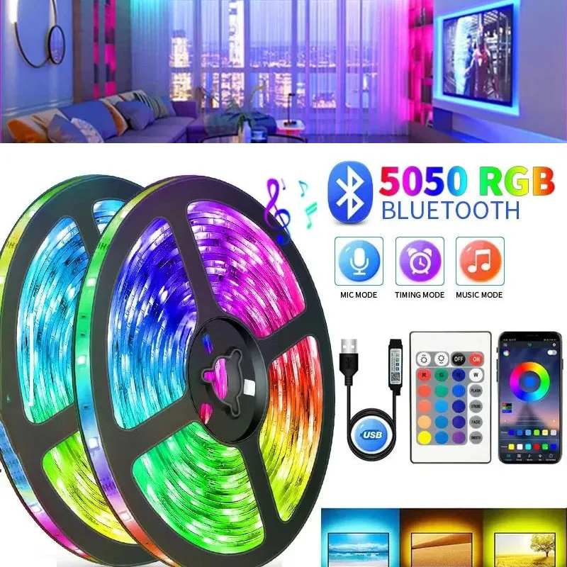 Smart-LED-Strip-Lights-RGB-Bluetooth-5050-Flexible-Ribbon-Luces-Music ...
