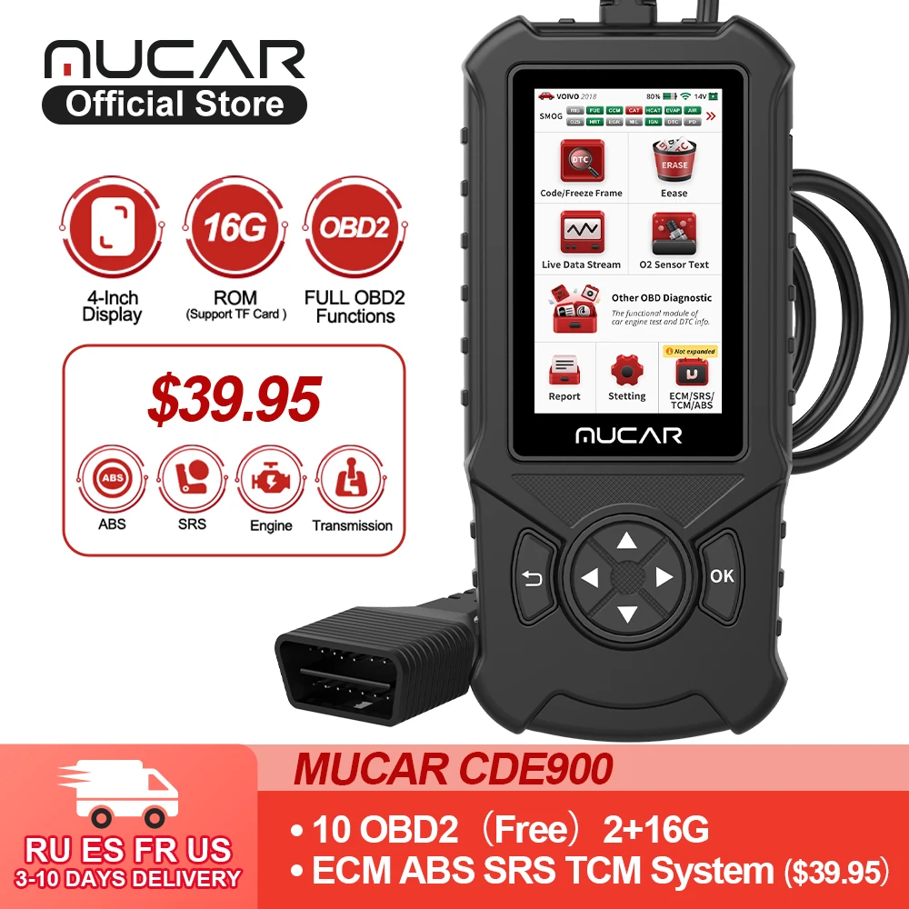 Mucar Cde900 Obd2 Diagnostic Tools 16g Rom Wifi 4 Systems At Engine ...
