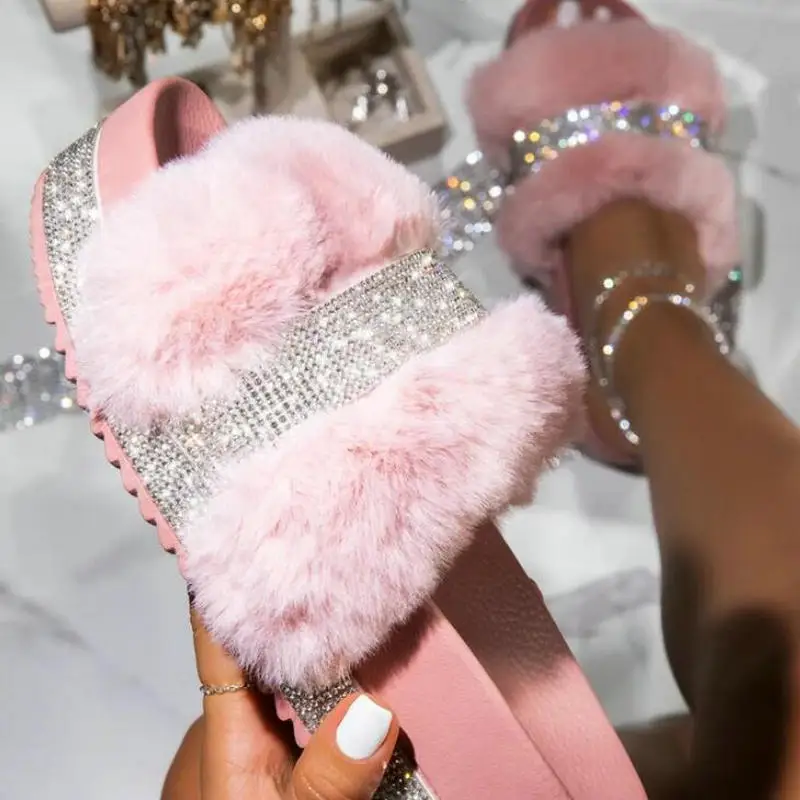 Luxury-Designer-Women-Fur-Rhinestone-Slippers-Platform-Wedges-Heel ...