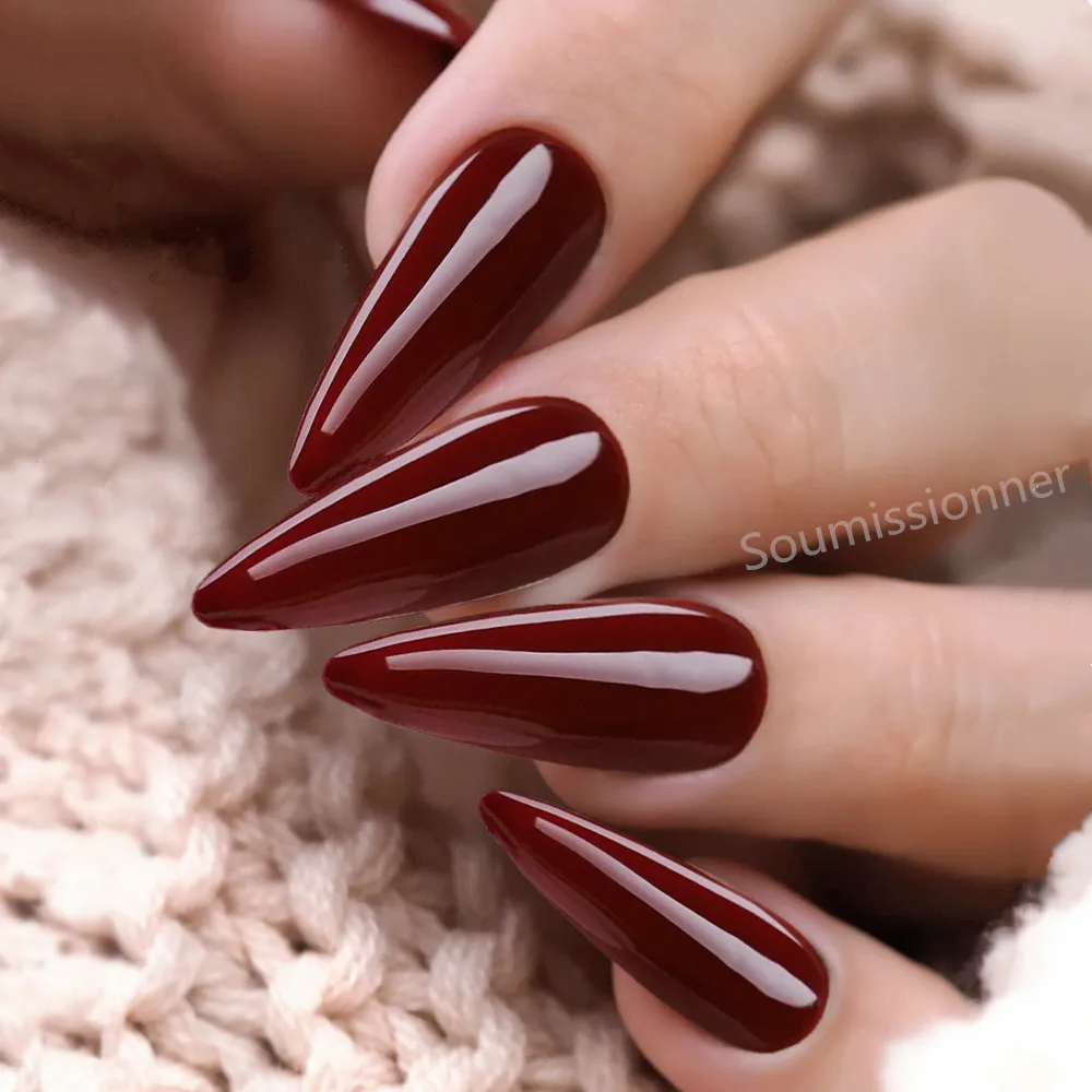 Dark Red Stiletto Nails