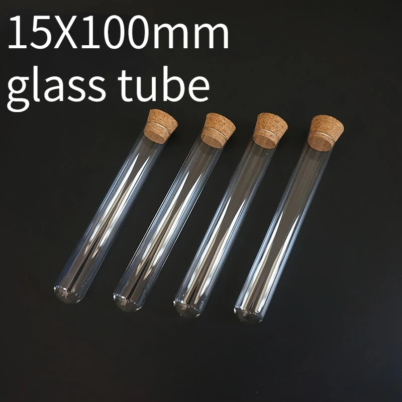 24pcs/pack Lab 15x100mm Clear Round Bottom Glass Test Tubes With Cork ...
