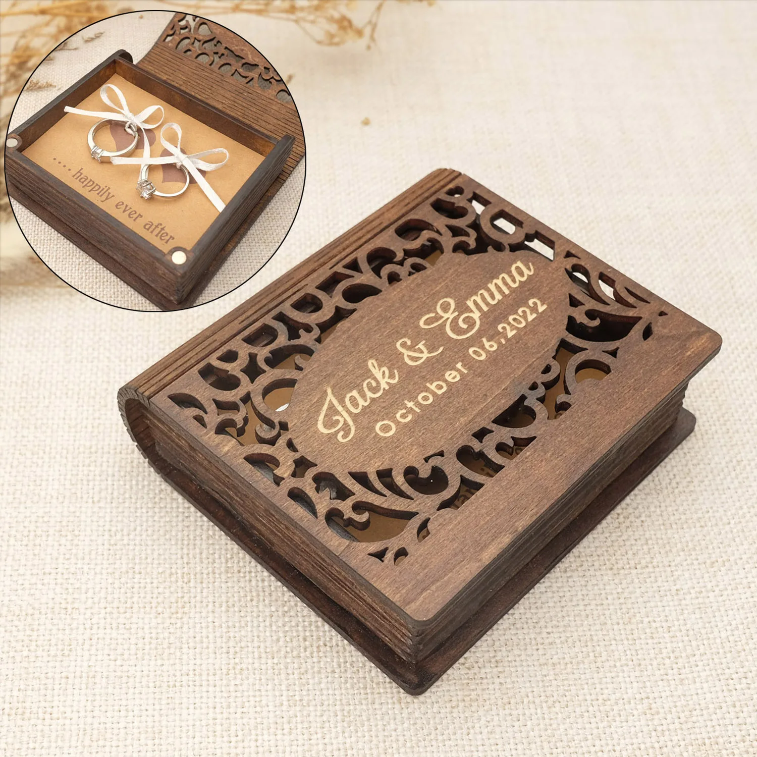 Custom Book Ring Box Personalised Wedding Ring Bearer Wood Box ...