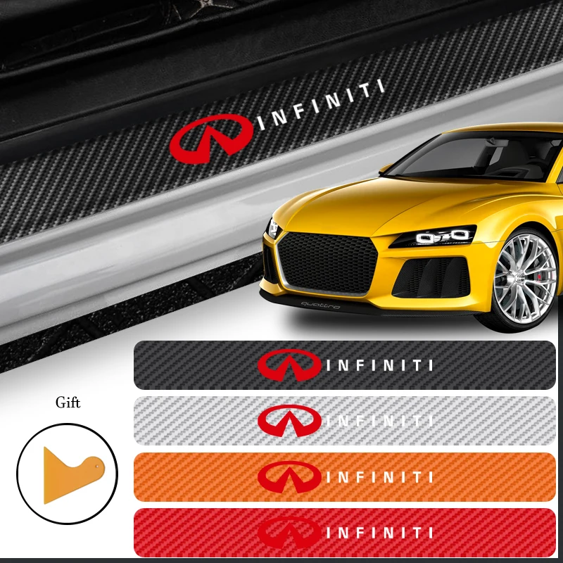 4Pc Car Anti Scratch Threshold Strip Carbon Fiber Sticker Door Sill ...