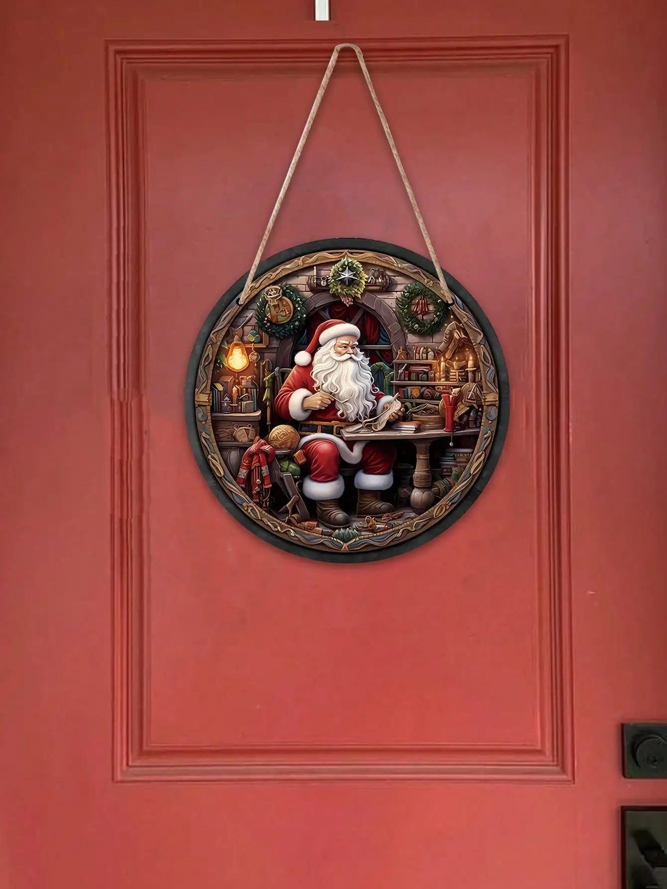 1pc-wooden-round-santa-claus-christmas-decoration-logo-for-family-and ...