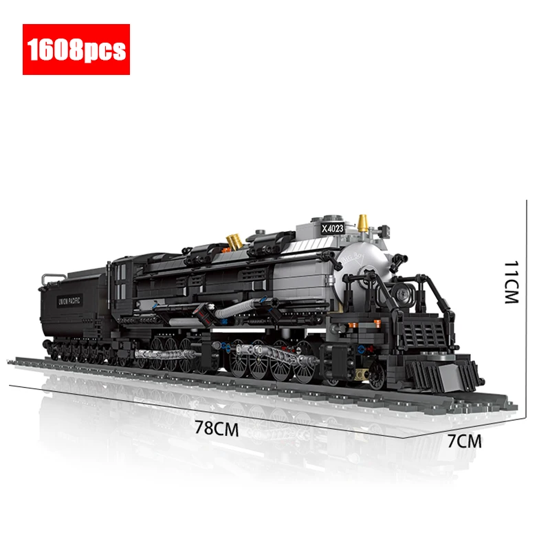 City Steam Train BigBoy Locomotive Building Blocks Technical Rail Model ...