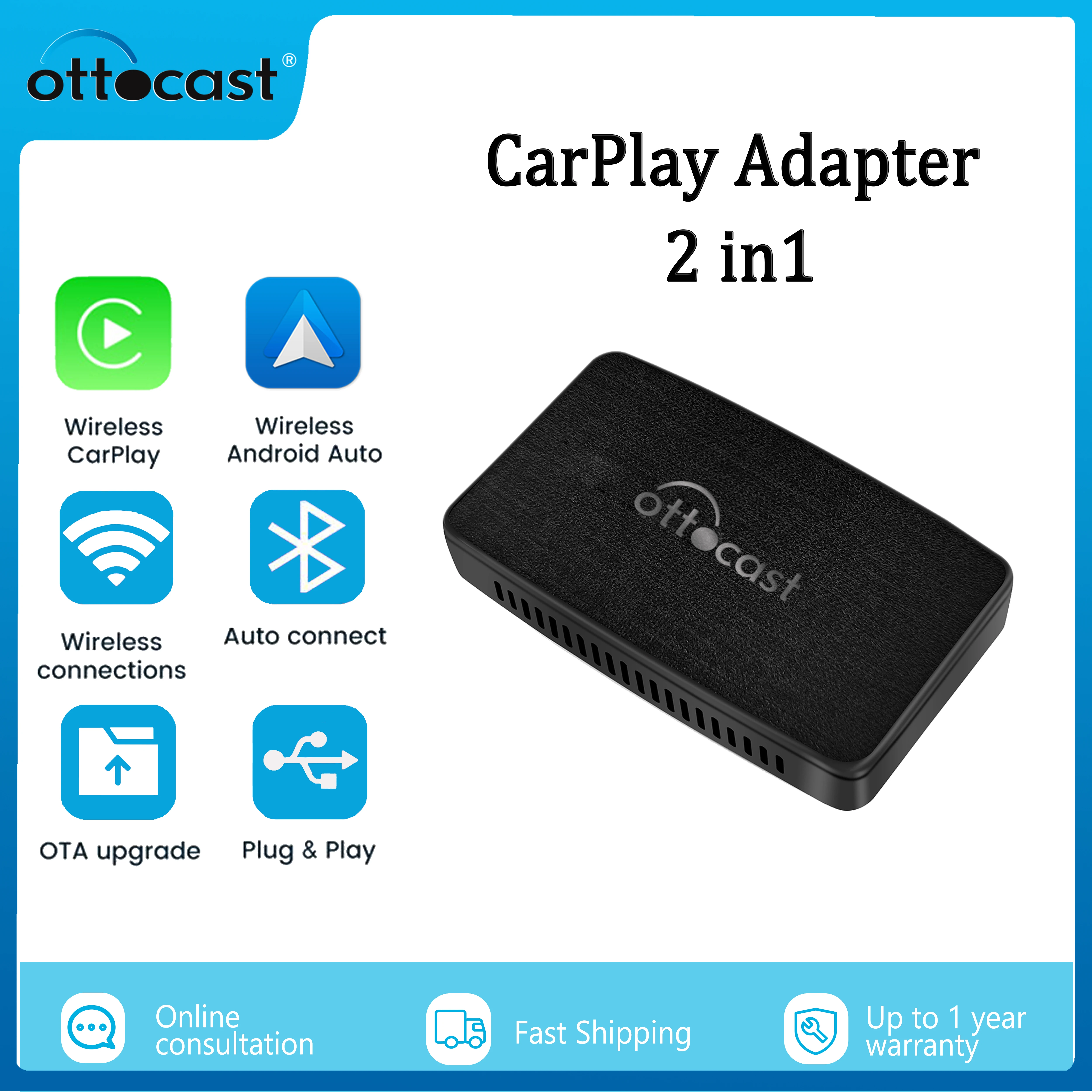 OTTOCAST REPRODUCTOR Multimedia para coche, dispositivo inalámbrico con Android, adaptador ...