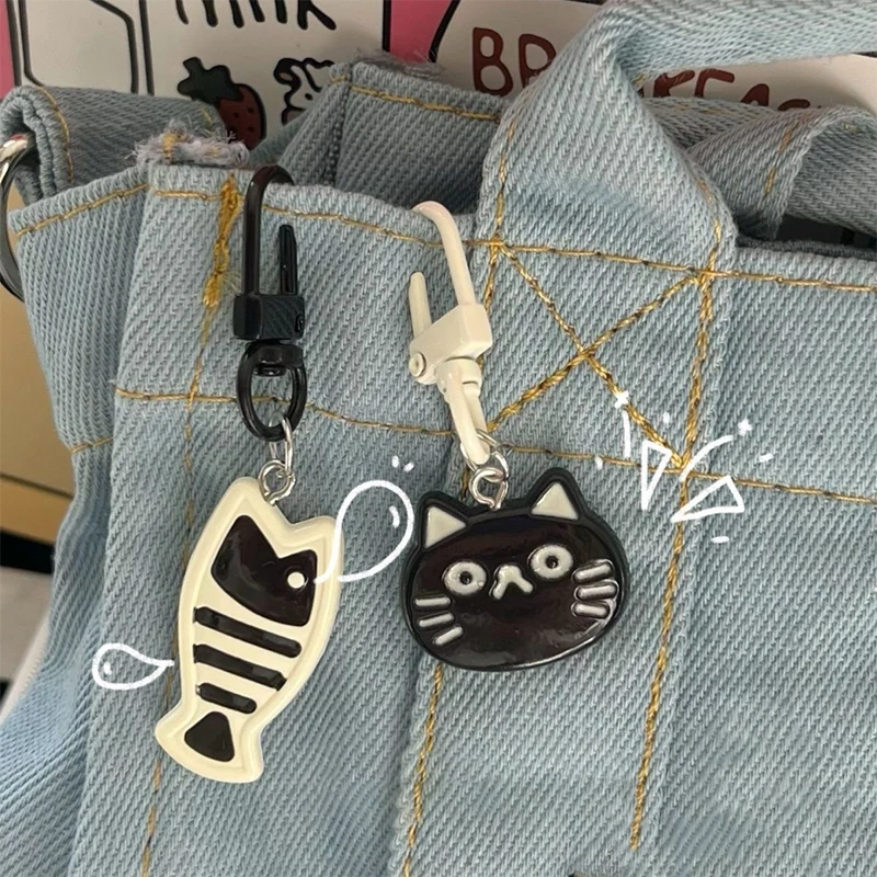 Cute Little Cat Keychain Creative Fish Cat Resin Cartoon Doll Pendent ...