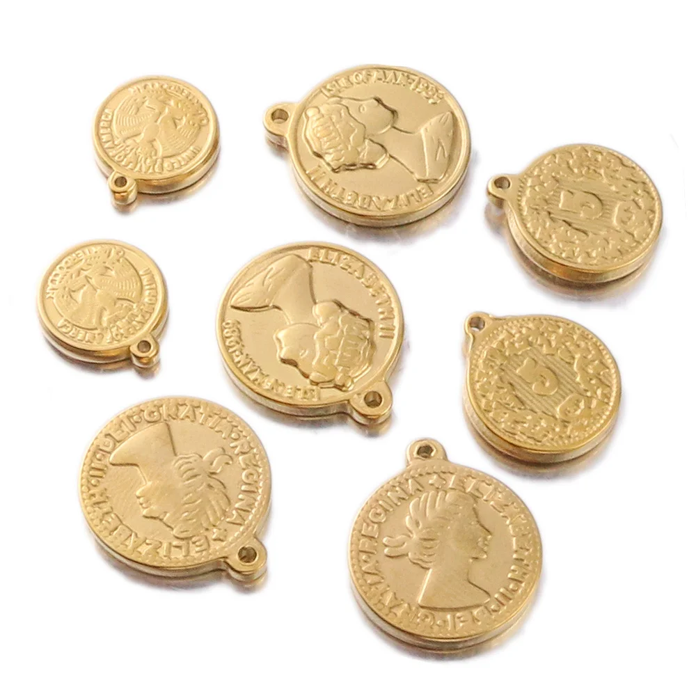Stainless Steel Coin Charms | Charm Gold Stainless Steel | Stainless ...