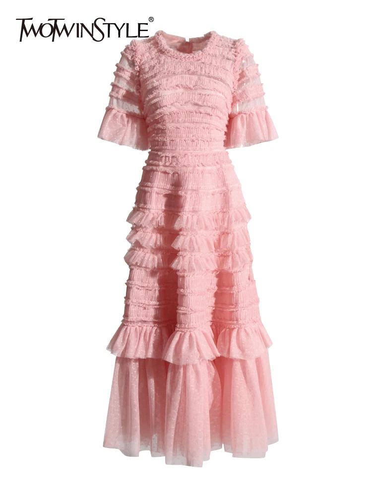 TWOTWINSTYLE-Solid-Dresses-For-Women-O-Neck-Short-Sleeve-High-Waist ...