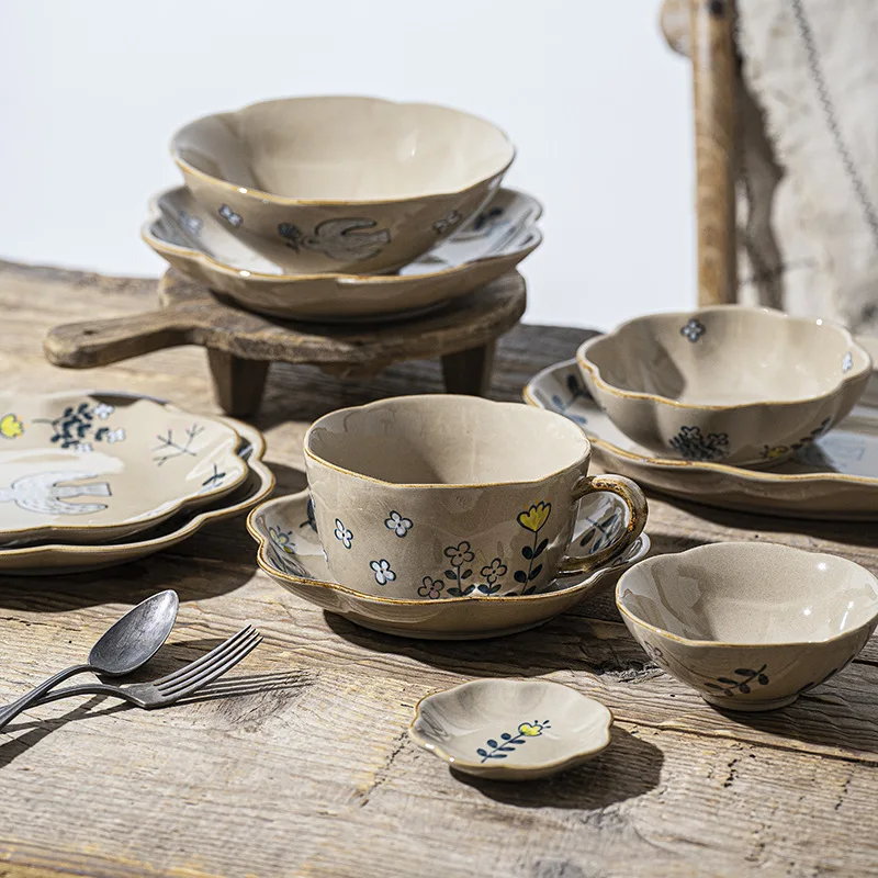 Japanese Retro Ceramic Dinner Plate Set, Soup, Rice, Ramen, Household ...