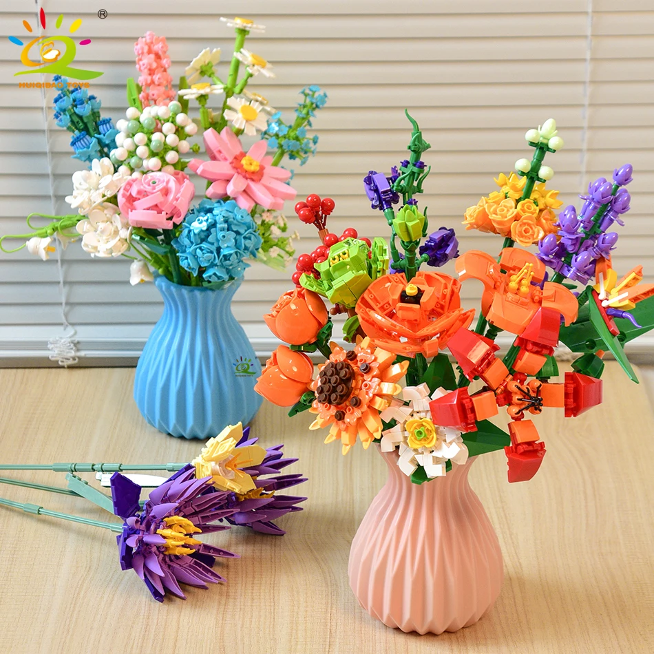 HUIQIBAO-DIY-MOC-Flower-Bouquet-Model-Building-Blocks-Plants-Sunflower ...