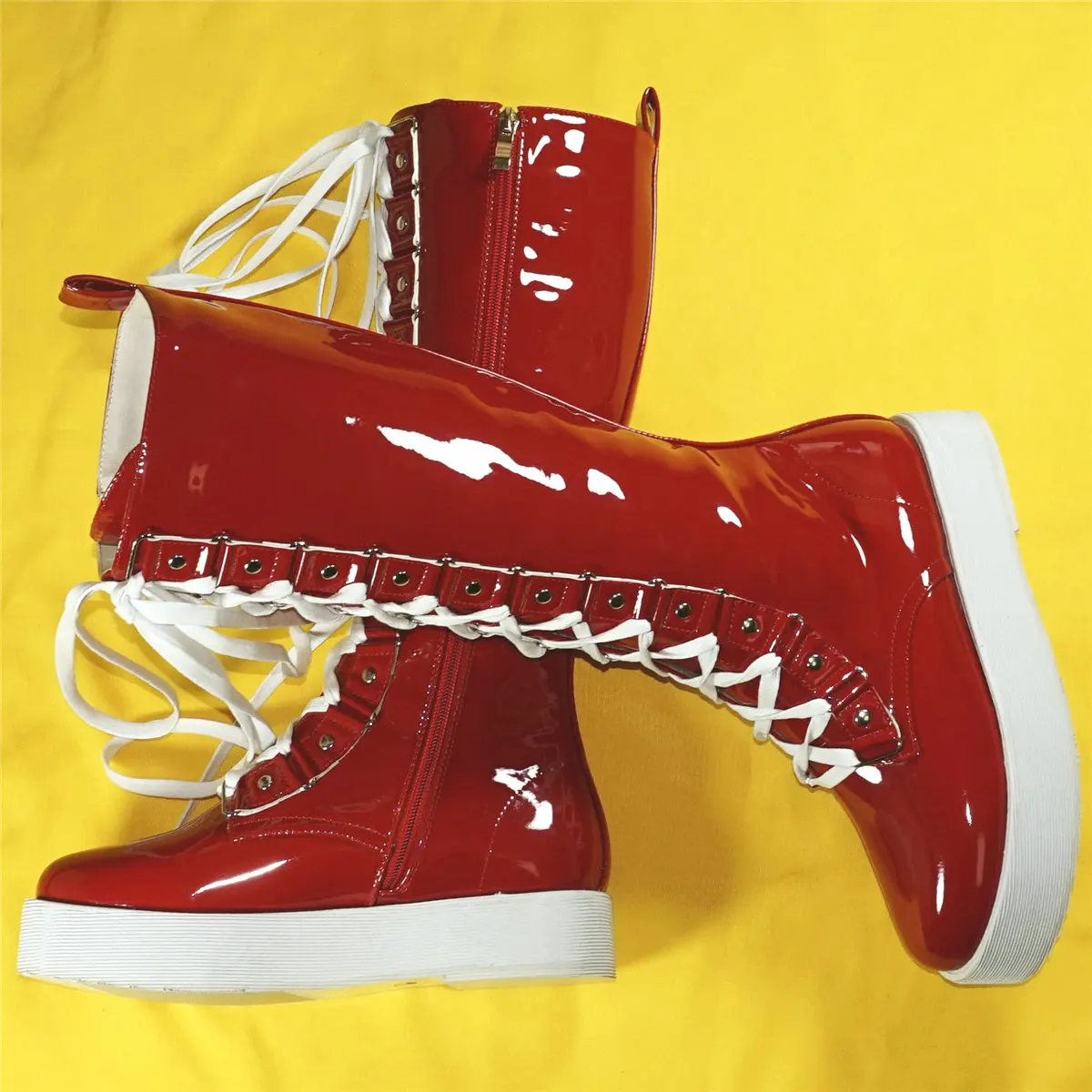 Winter-Fashion-Sneakers-Women-Red-Patent-Leather-Platform-Knee-High ...