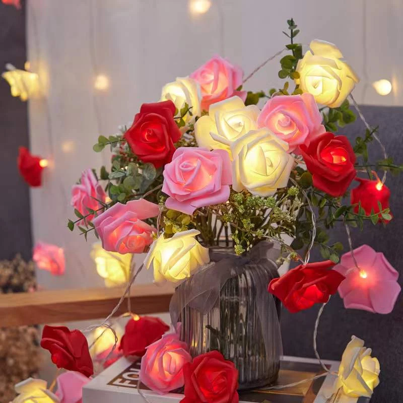 LED String Rose Flower Fairy Lights Lamp Outdoor for Valentine's Day ...