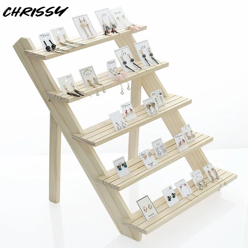 2-3-4-5-Layer-Wood-Earring-Stand-Display-Jewelry-Display-Rack-Tiered ...