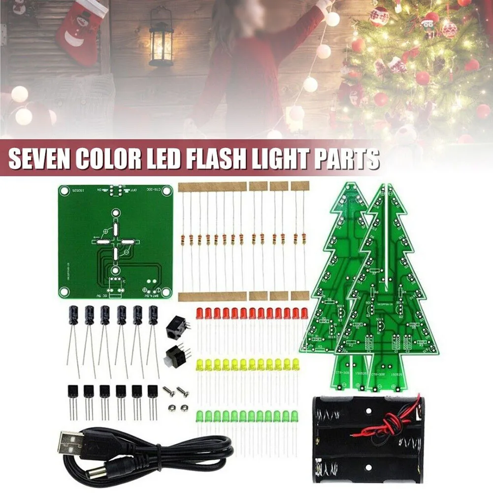 Christmas-Tree-3D-LED-Blinking-Circuit-Kit-Glitter-Electronic-Learning ...