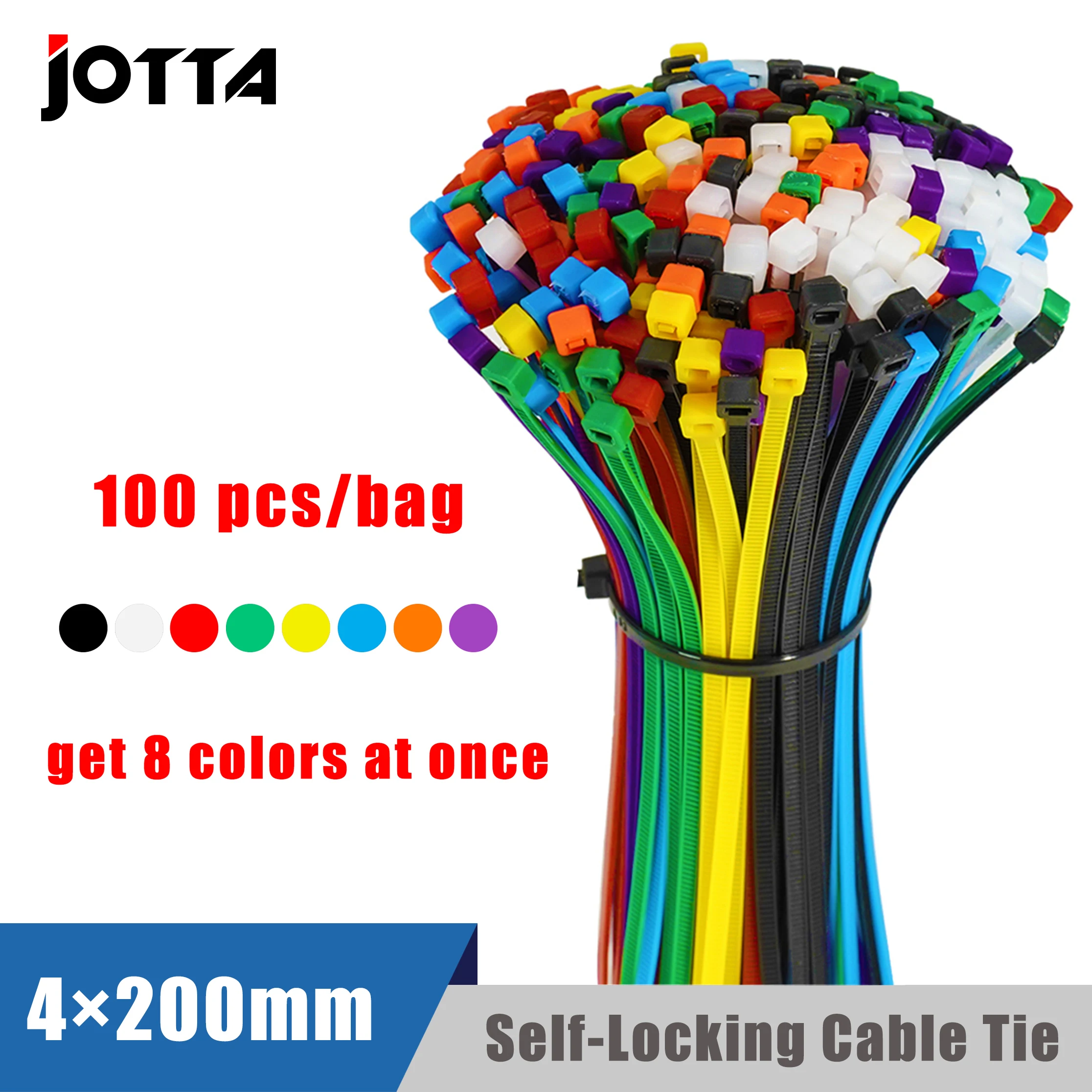 4-200mm-Size-100Pcs-Bag-Multicolor-Slef-Locking-Nylon-Cable-Tie-Quickly ...