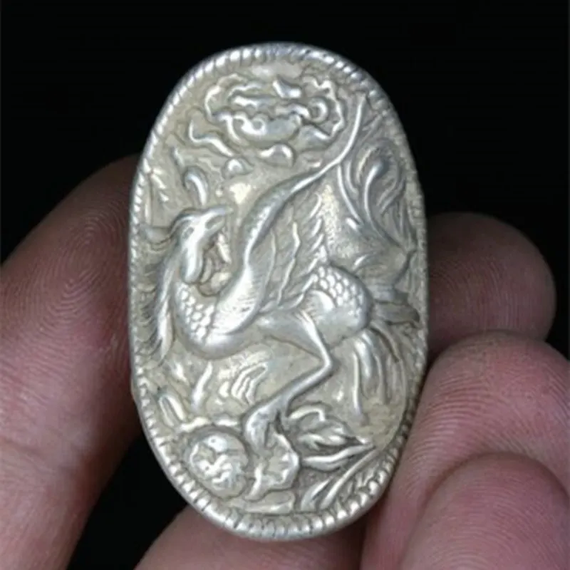 Old Chinese Miao Silver Carve Dragon and Phoenix Jewellery Hand Ring ...