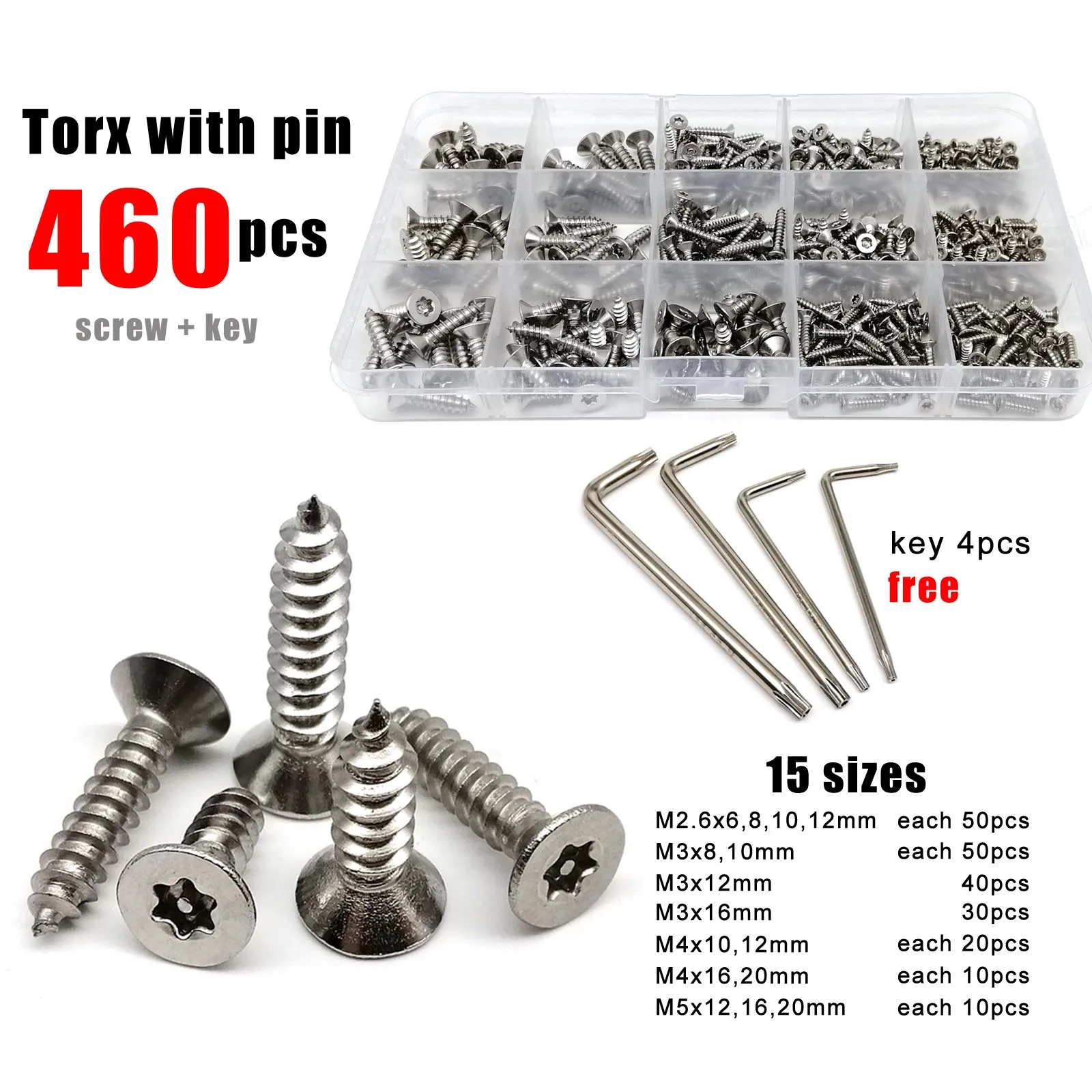 460pc-M2-6-M3-M4-M5-Set-A2-304-Stainless-Steel-Flat-Countersunk-Column ...