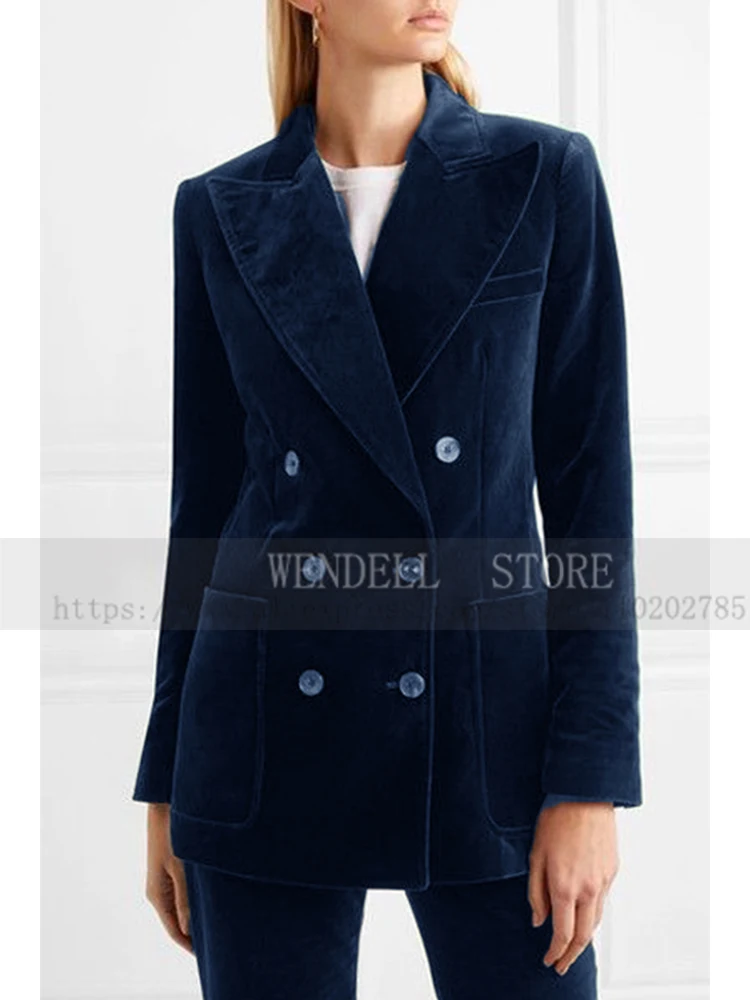 Ladies-Velvet-Jacket-Double-Breasted-Lapel-Collar-Winter-Solid-Color ...