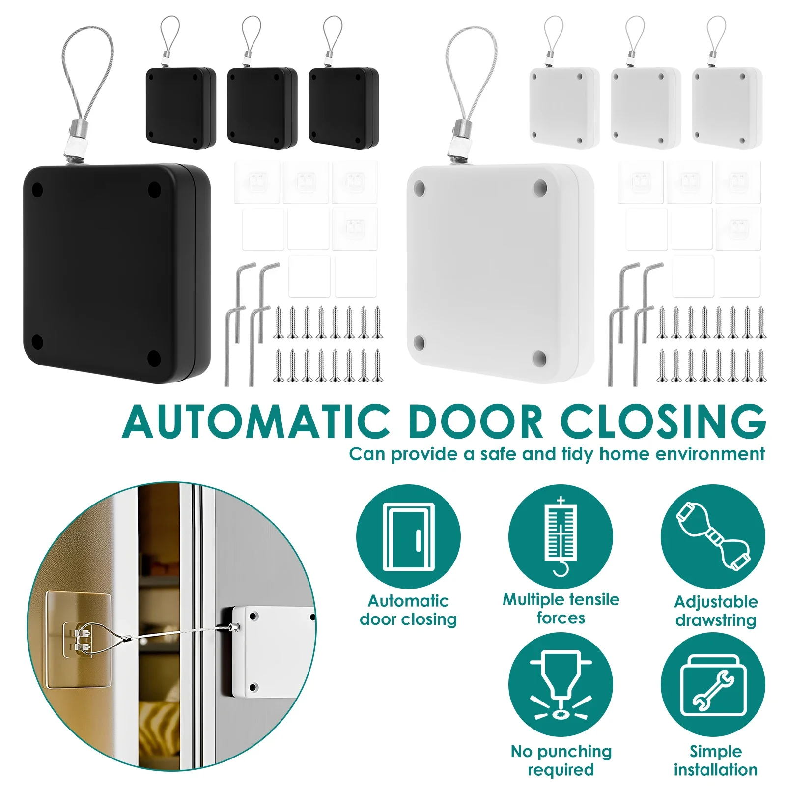 4Pcs Punch Free Sliding Door Closer Easy Install Automatic Shower ...