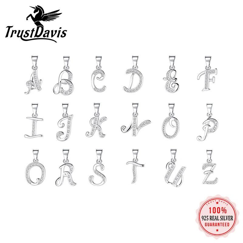 Trustdavis 리얼 925 스털링 실버 심플한 26 글자 반짝이 CZ 펜던트 DIY 액세서리 여성용, 웨딩 파인 S925 쥬얼리 DA1990|펜던트| - AliExpress