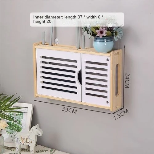 Wireless Router Storage Box Solid Wood Wall Mounted Non Perforated WiFi ...