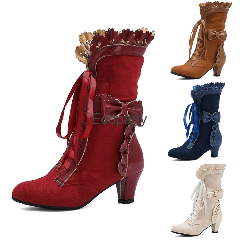 Bottes gothiques vintage en PU pour femmes, chaussures victoriennes ...