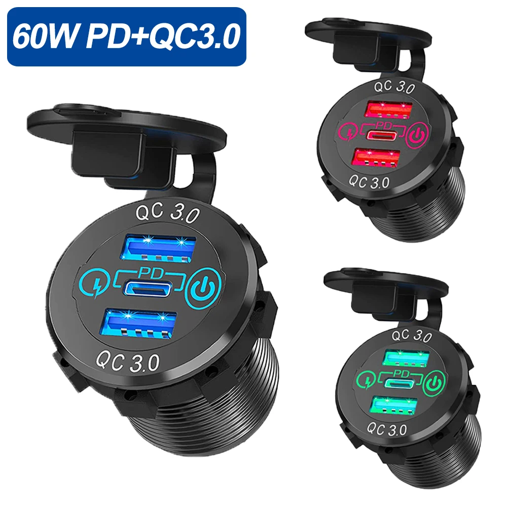 65W 12V USB Outlet USB C Car Charger Socket USB Outlet 24V Cigarette ...